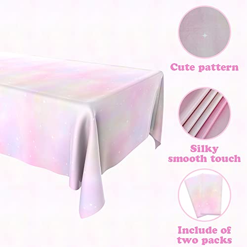 Pastel Rainbow Tablecloths 2 PCS Disposable Rainbow Tablecloth Waterproof Plastic Table Cloths for Rectangle Tables, Birthday Decoration Party Supplies for Birthday Wedding Pink Theme Party 108" x 54"