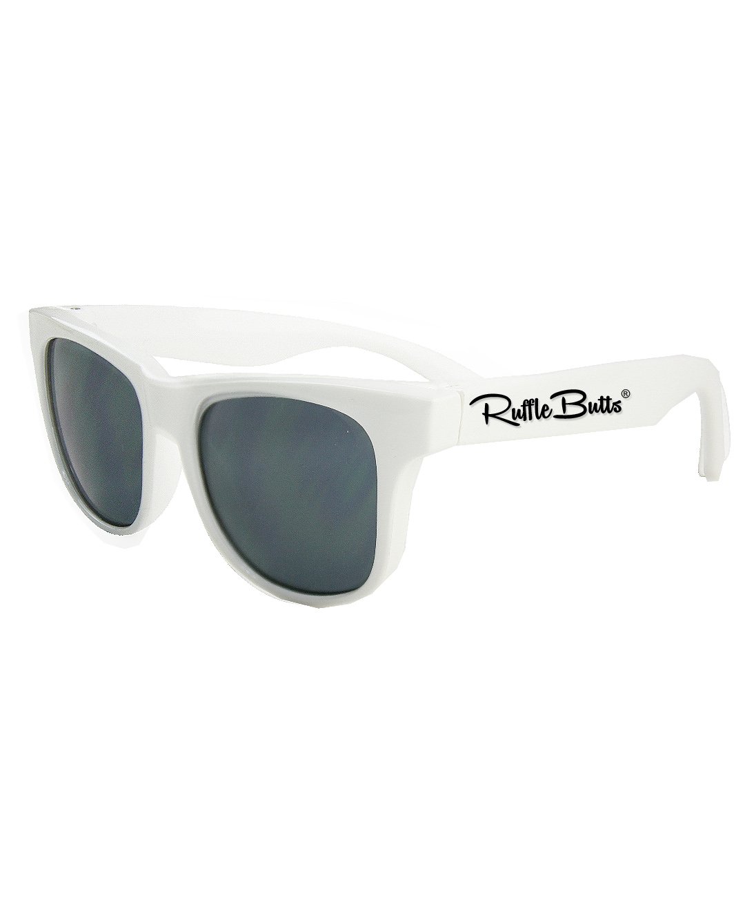 RuffleButts Kids Sunglasses Impact-Resistant Polycarbonate Lenses with 100% UVA/UVB Protection and Flexible BPA-Free Frames - White - 2-5T