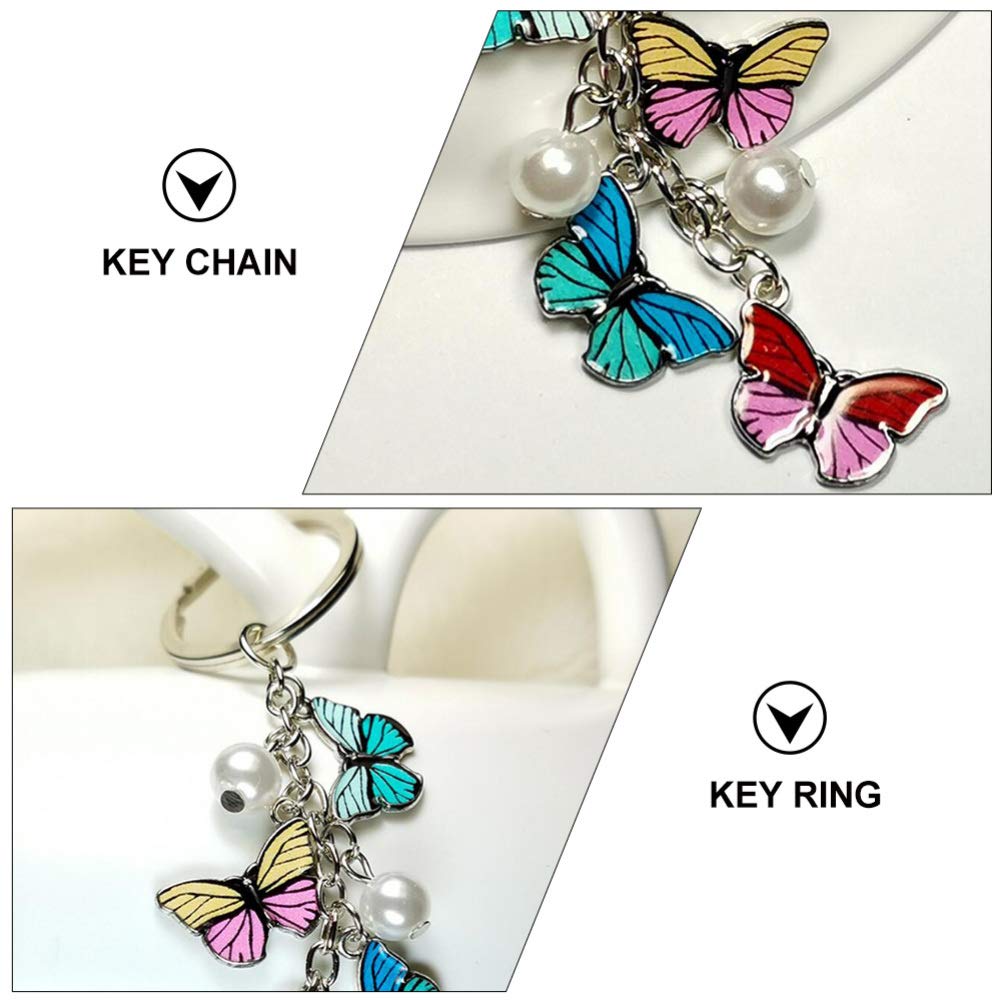 BESPORTBLE 2pcs Butterfly Key Chains Alloy Enamel Butterfly Pearl Keyring Clip Hook Key Charms Pendants for Handbag Purse Car Key Phone Backpack Decor