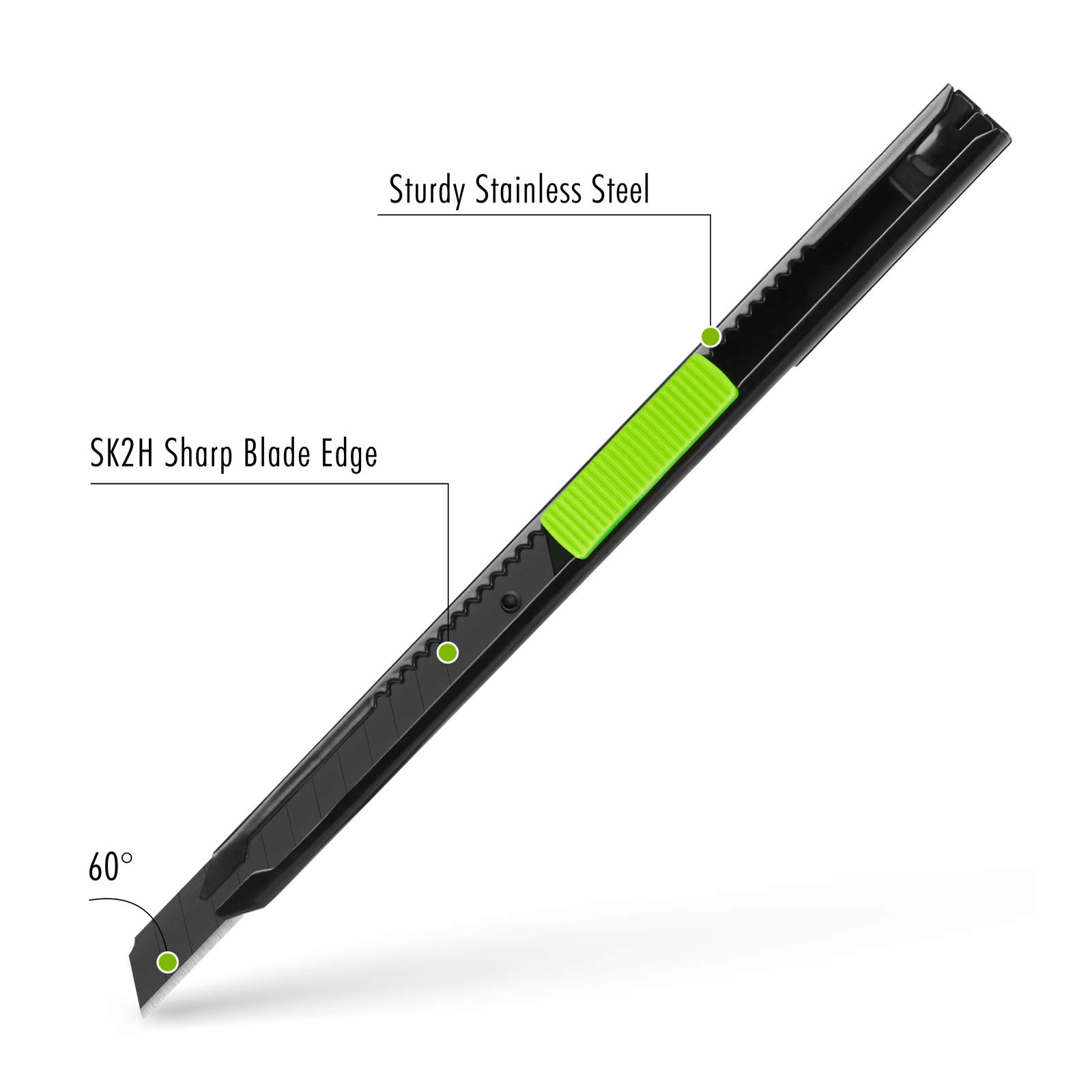 FantastiCAR Lightweight Retractable Auto-Lock Utility Knife Slim Box Cutter, with Extra 5 Blades (9mm), Staple Puller Design and Metal Body