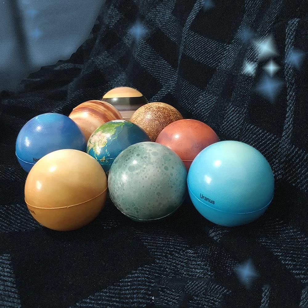 CHDHALTD 6.3cm Eight Planets Moon Star Ball Toy for Colorful Bouncy Sponge Elastic Printing Star Ball Children Educational Toy(9pcs)