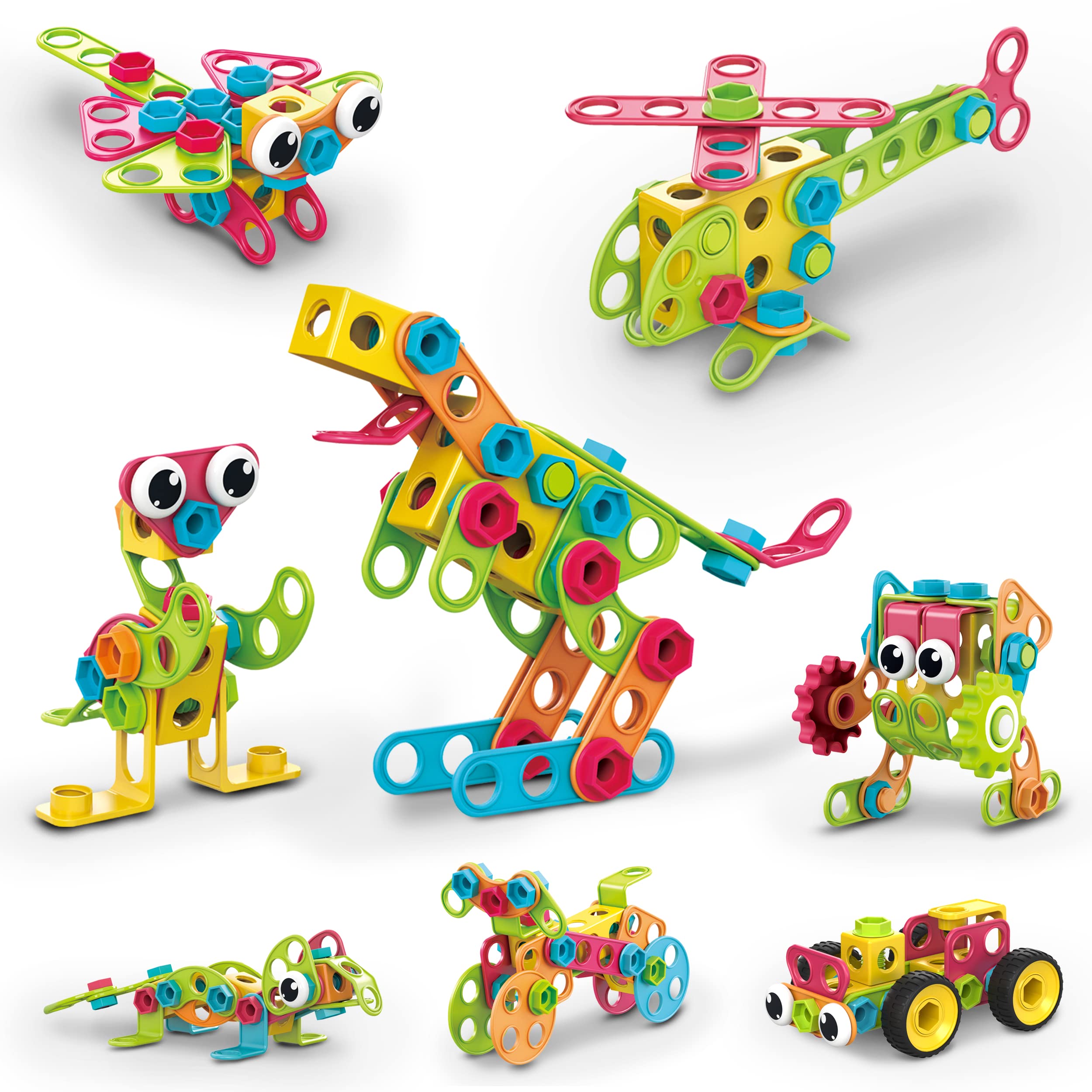 PicassoTiles STEM Learning Toys 250 Piece Building Block Kids Construction Engineering Kit Toy Blocks Children Early Education Playset w/Free IdeaBook, Power Drill, Clickable Ratchet, Age 3+ PTN250