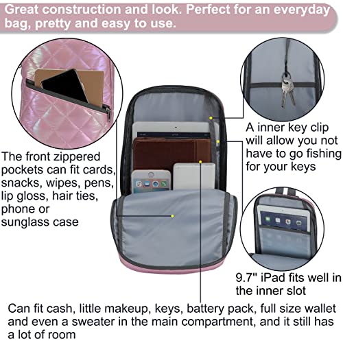 GBLQ PLUS Sling Bags, Iridescent Crossbody Shoulder Puffer Backpack for Women Men, Travel Hiking Small Chest Bag Daypack (Pale Pink)