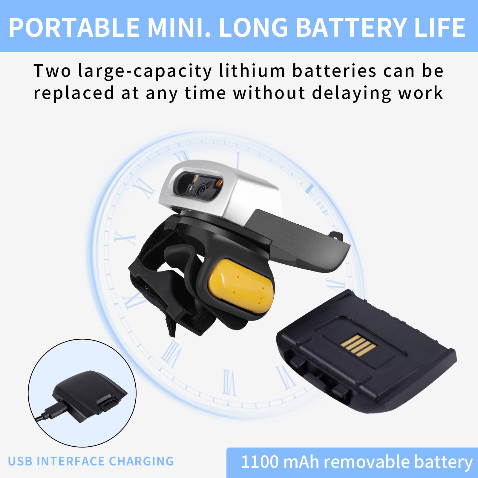Symcode Bluetooth 2D Ring Long Range Scanning Barcode Scanner,4.9Ft- 6.5Ft Scanning Distance can Saving The Trouble of Climbing Portable Ring Wearable Finger 1D 2D Mini Bar Code Reader Scanner
