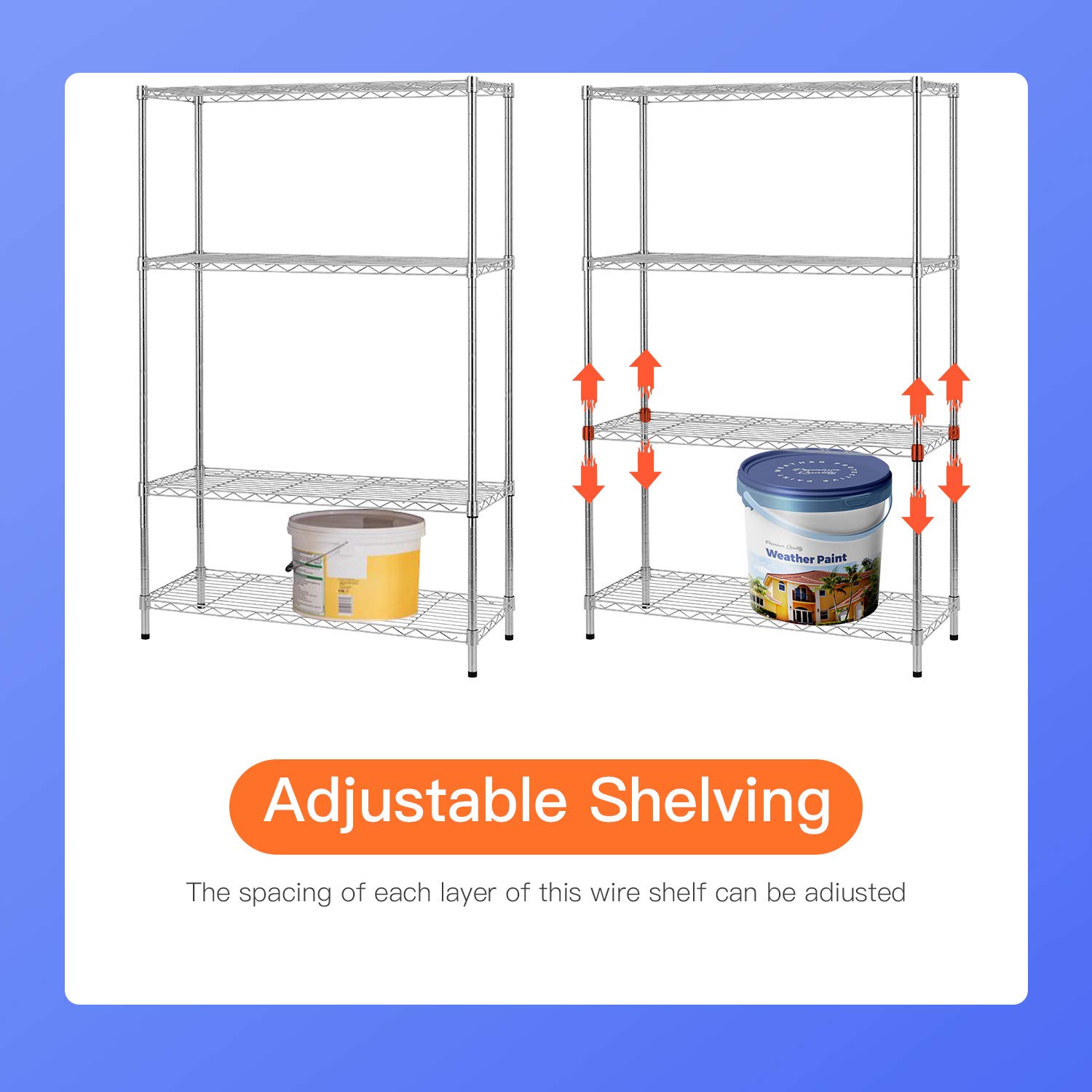 FDW 14" D×36" W×54" H Commercial Wire Shelving Unit Metal Shelf with 4 Tier Adjustable Layer Rack Strong Steel for Restaurant Garage Pantry Kitchen Garage,Chrome