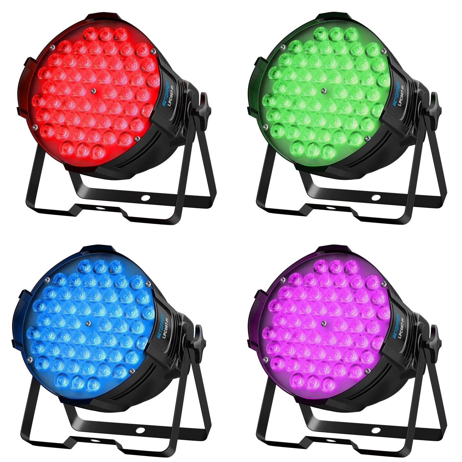 BETOPPER LED Stage Lights, 54x3W RGB Par Lights, DMX 512 Controller Sound Activated Uplights, DJ Lights with Daisy Chain, Spotlights, Wash Lights for Stage Performance, Party, Wedding, Club(4 Packs)