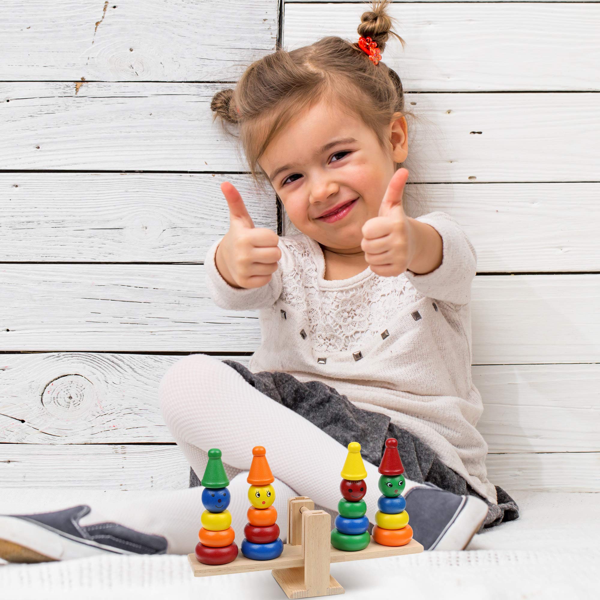 Boxiki kids Wooden Clown Stacking Toy Stack High to Learn and Play. Kids Toys Rainbow Stacking Blocks Ring Tower. A Fun Wooden Ring Stacking Toy for Kids 3 and Up.