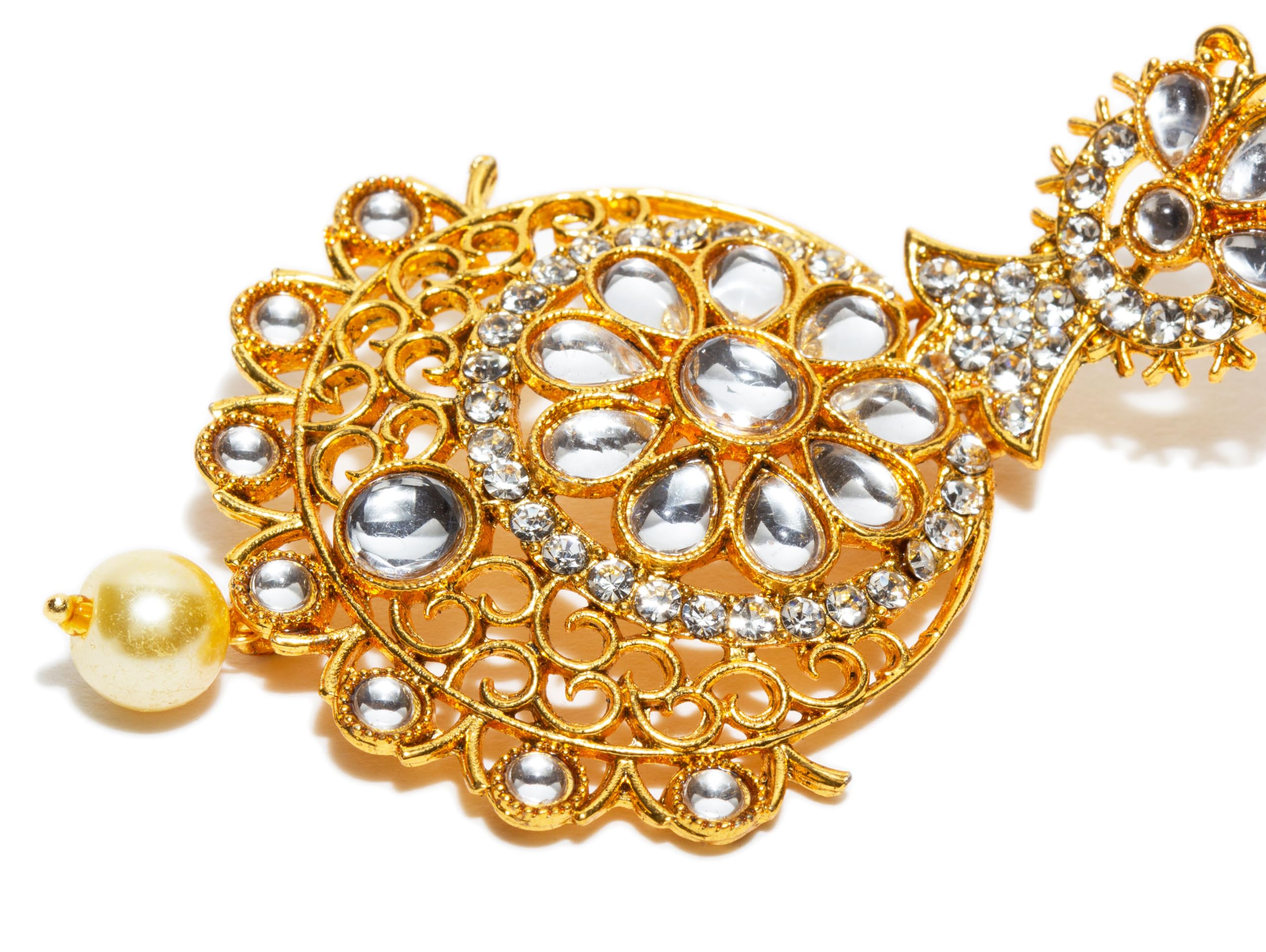 Bindhani Bollywood Fashion Kundan Stone Indian Drop Earrings With HeadPeice Maang Tikka Set For Women (Gold)
