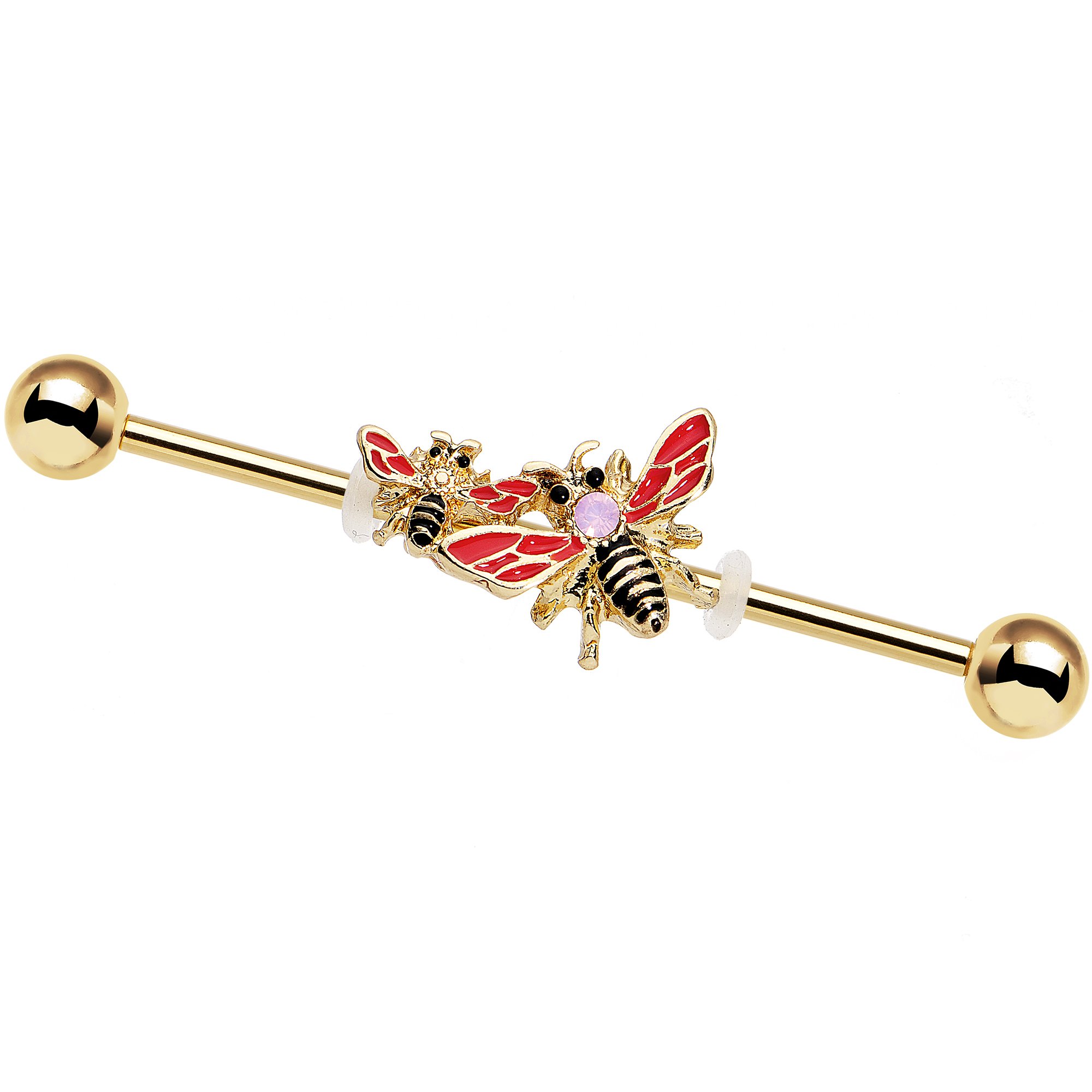 Body Candy Gold PVD Steel Iridescent Pink Bumblebee Helix Earring Industrial Barbell Piercing 14 Gauge 38mm