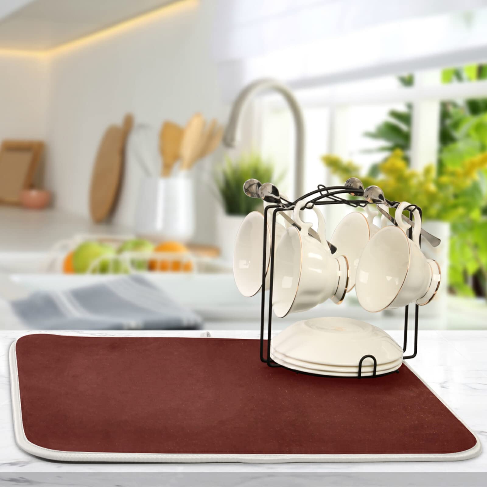 Burgundy Large Dish Drying Mat Xl for Dishes Kitchen Accessories Counter Microfiber Dish Drainer Pad Heat Resistant Mat Decor 18x24 Inch
