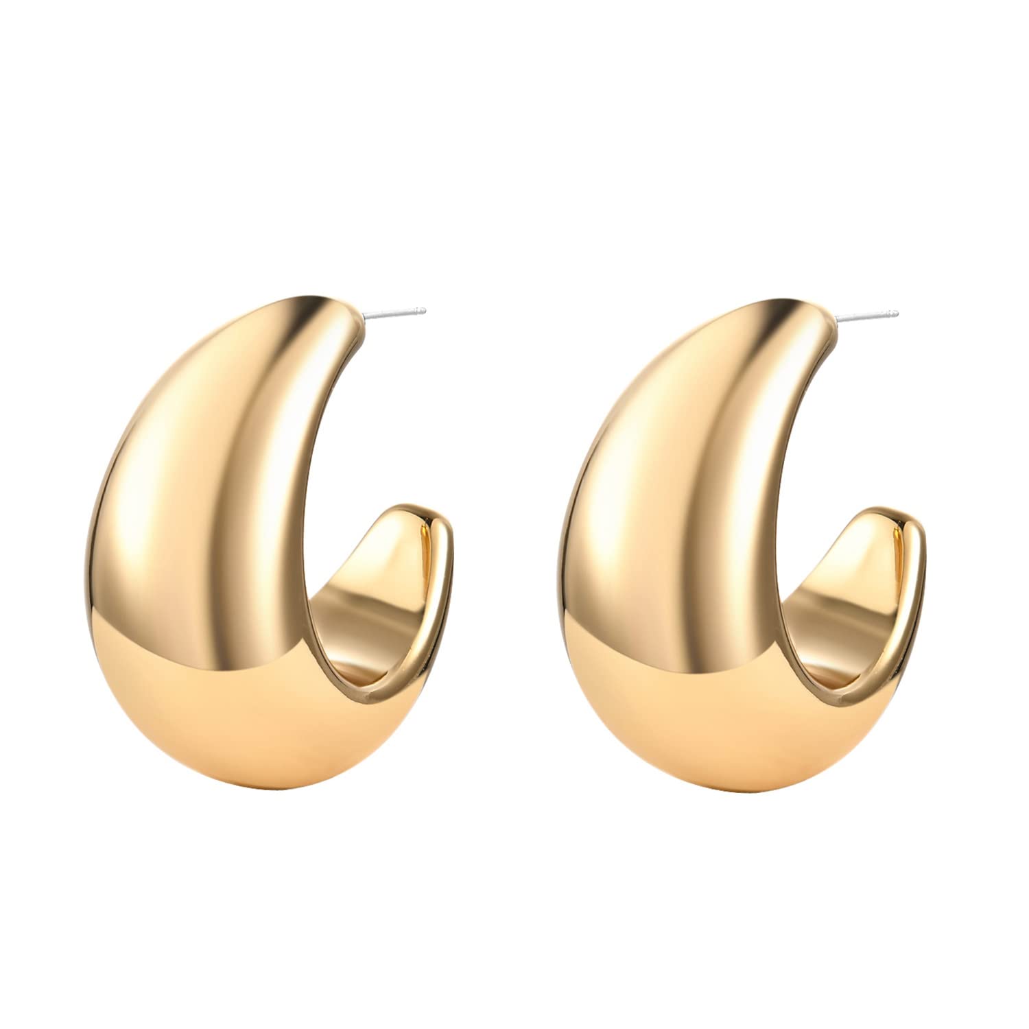 Chunky Gold Stud Half Hoop Earrings for Women Post Thick Huggie Earrings 18K Gold Stud Half Open Earrings Hypoallergenic Jewelry (Gold)
