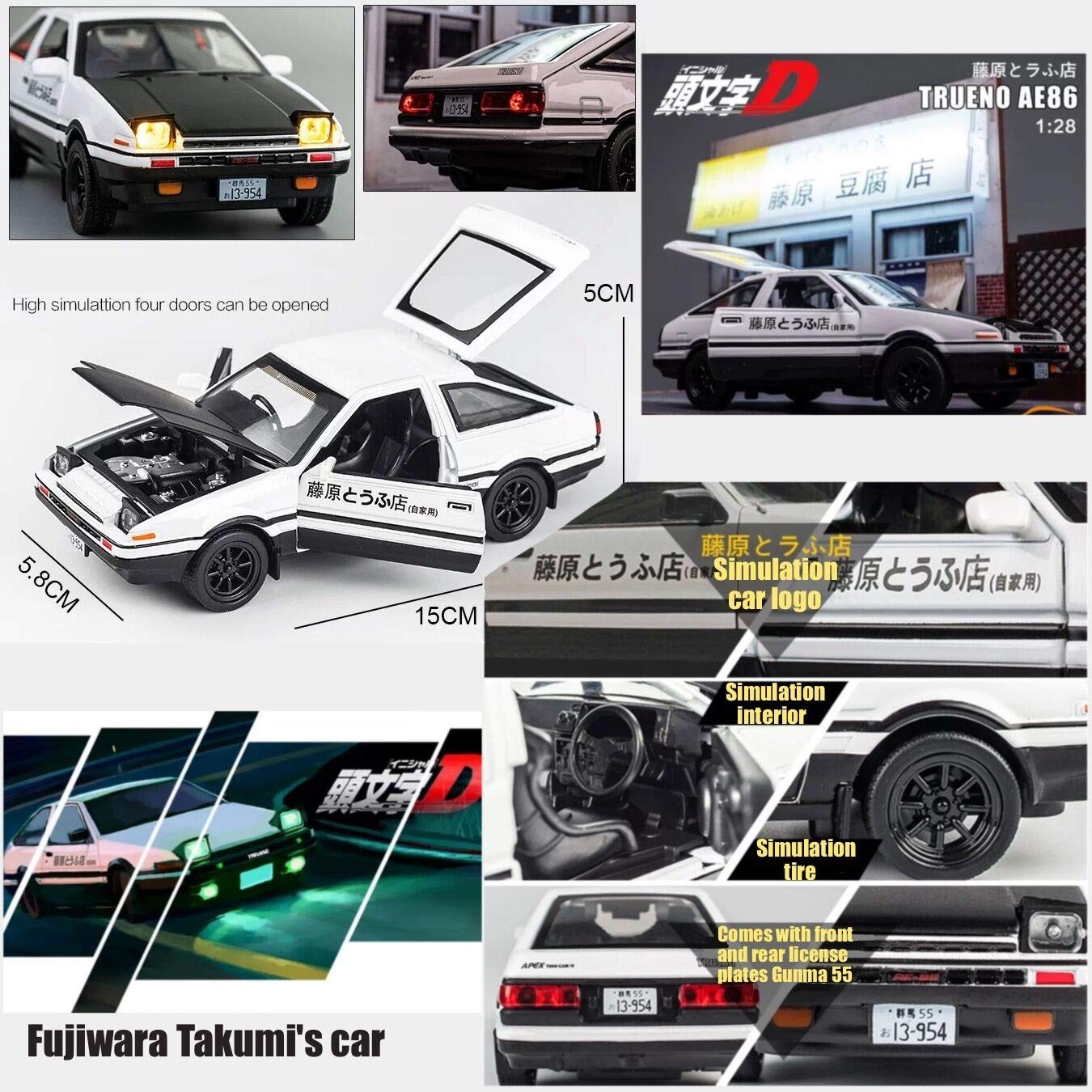 Children's Alloy Simulation AE86 Initial D Alloy Model Car, Suitable for Boys and Adults, Fujiwara Tofu Shop Model Car Pull Back Toy Simulation Car Model ( Size : AE68+Scenes )