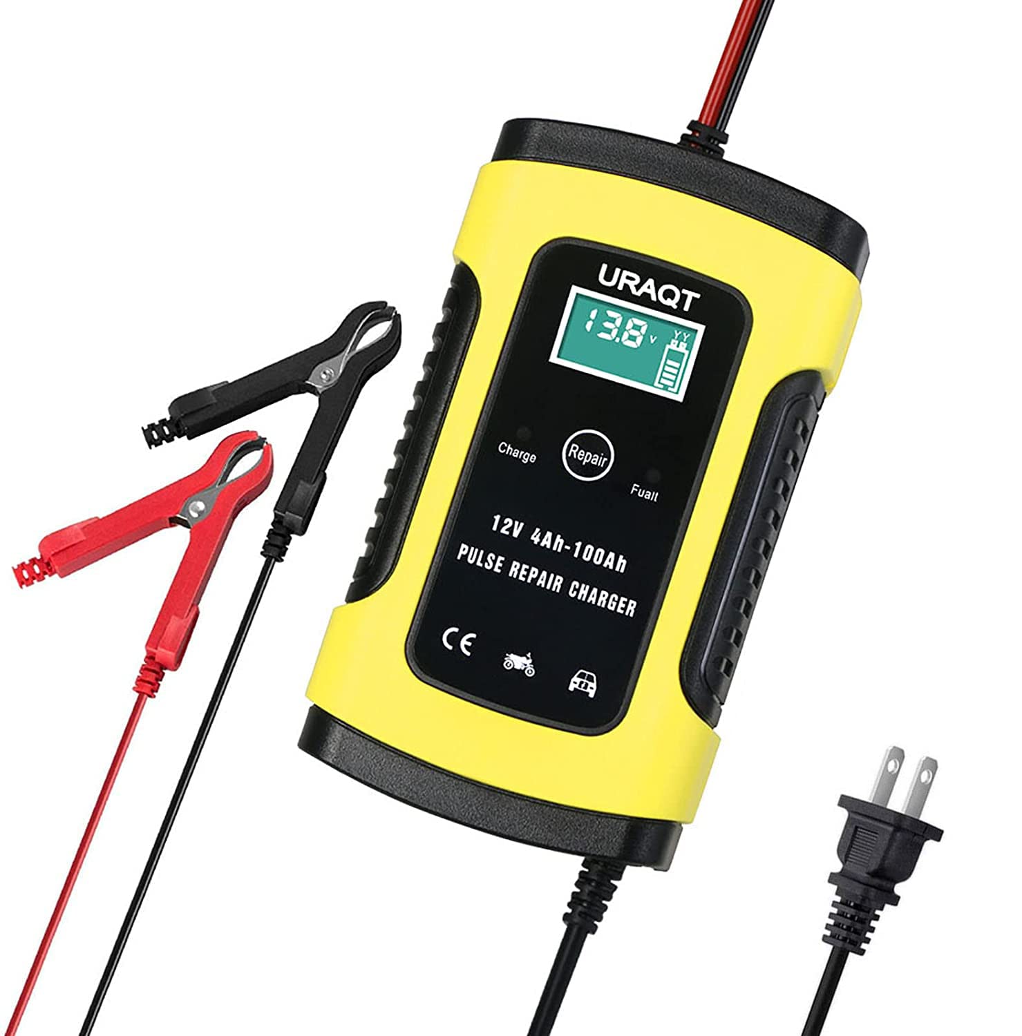 Car Battery Charger, 12V 6 Amp Intelligent Fully Automatic Battery Charger/Maintainer, with LCD Screen Display, Impulse Repair, 3 Stage Charging, Summer and Winter Mode- US Plug