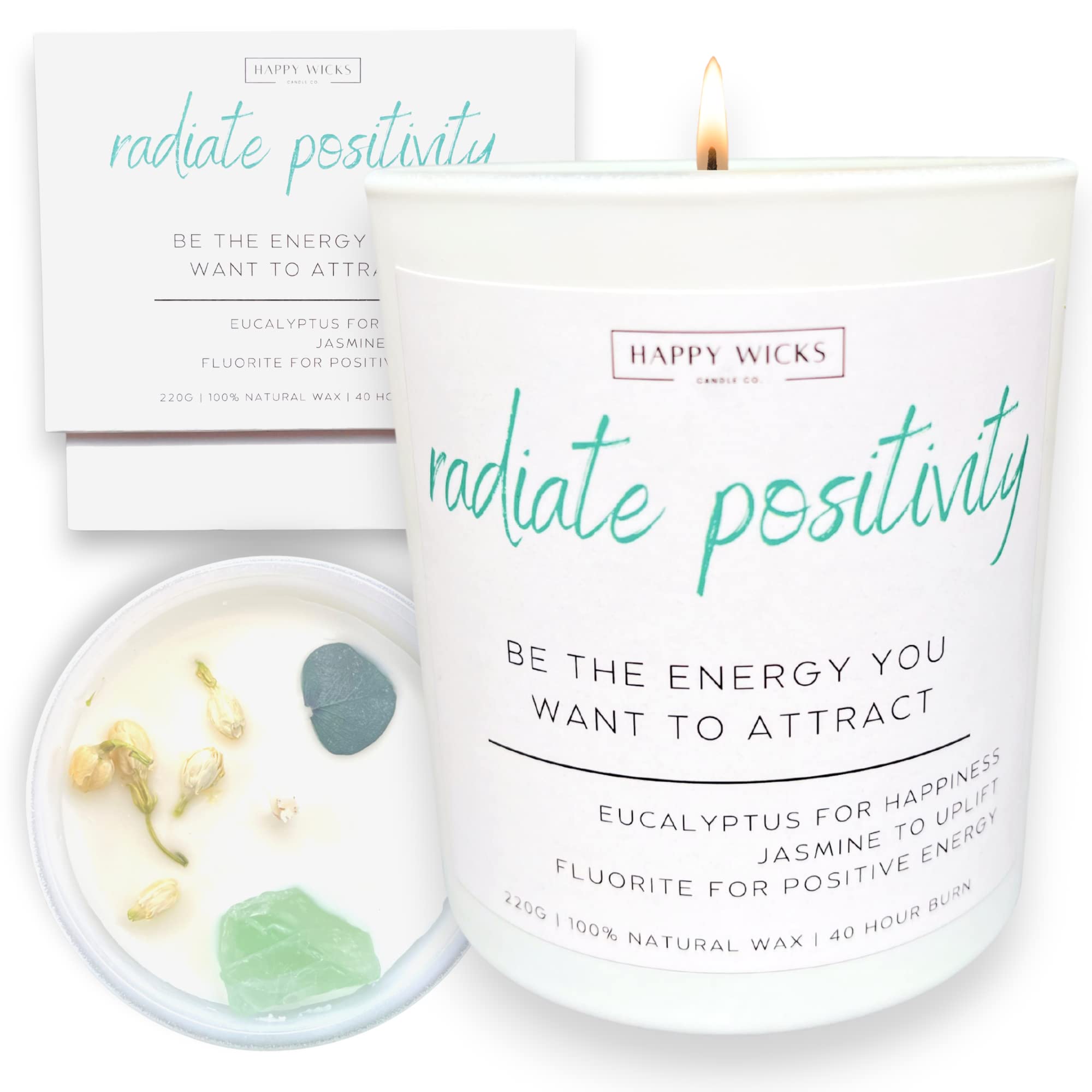 Radiate Positivity Candle for Women: Aromatherapy Decorative Affirmation with Crystals, Meditation & Spiritual Inspiration - Perfect Birthday, Friendship, Thank You Gifts for Her