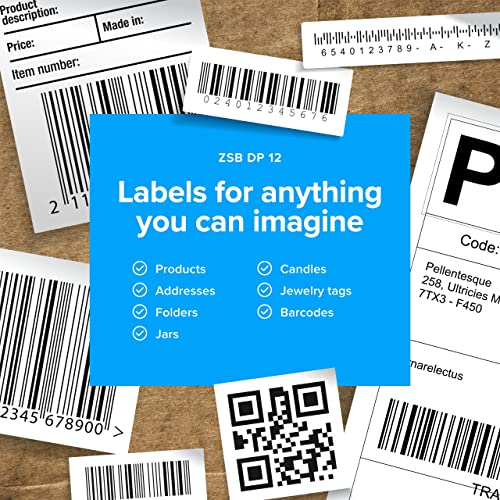 ZEBRA ZSB Series Thermal Label Printer - Small Home Office Wireless Labeling for Address, Folders, Shipping, Barcodes. Compatible w/UPS, USPS, Shopify, Ebay, FedEx, Amazon, Etsy - ZSB-DP12-2-in Width
