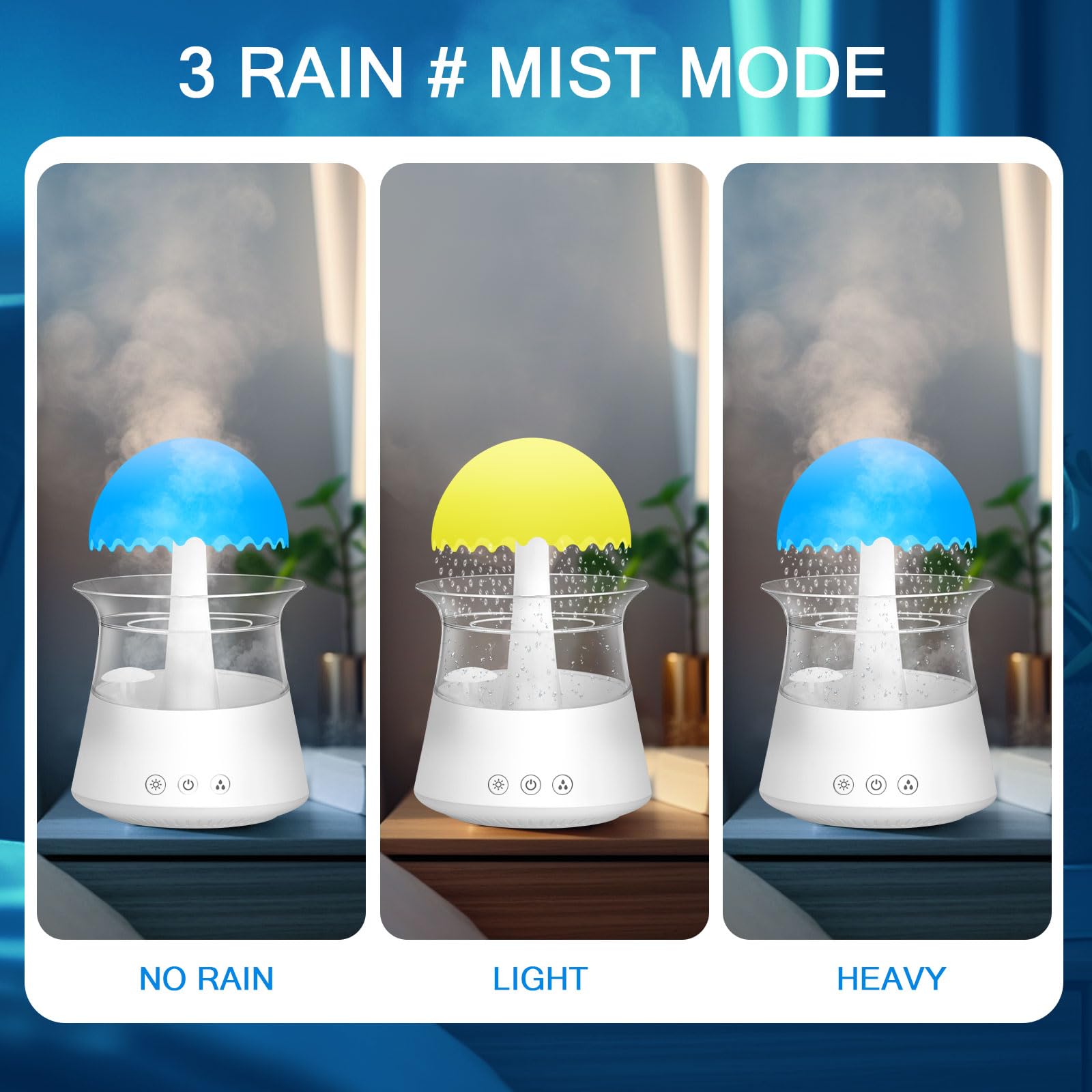Cloud Rain Humidifier Water Drip 450ml, Umbrella Rain Lamp Night Light Oil Diffuser with 7 Colors LED Light for Bedroom Home Office