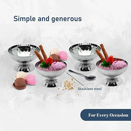 CUTULAMO Ice Cream Bowl, Easy To Sundae Serving Cups Scratch Proof Stainless Steel Long Lasting Rust Resistant with Fork for Home (150ml)