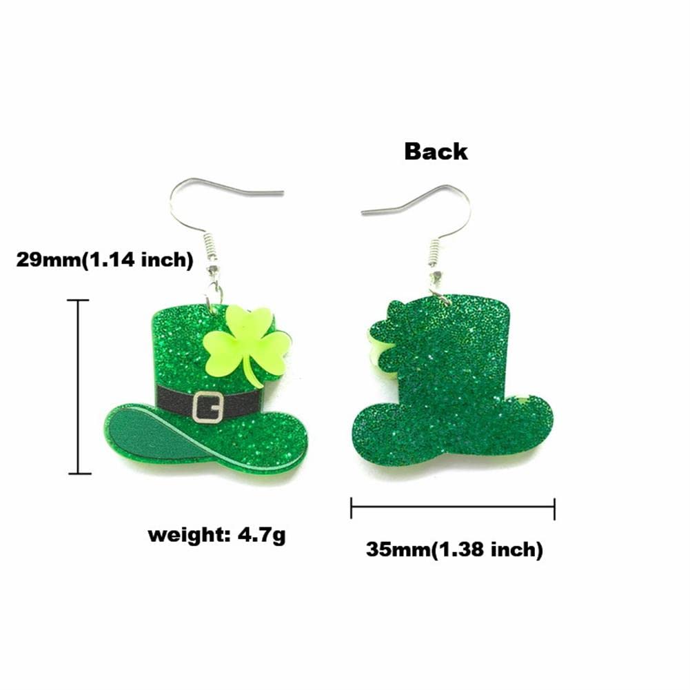 St. Patrick's Day Earrings Acrylic Irish Shamrock Dangle Earrings Green Clover Drop Earrings for Women St Patty's Jewelry Gift-C