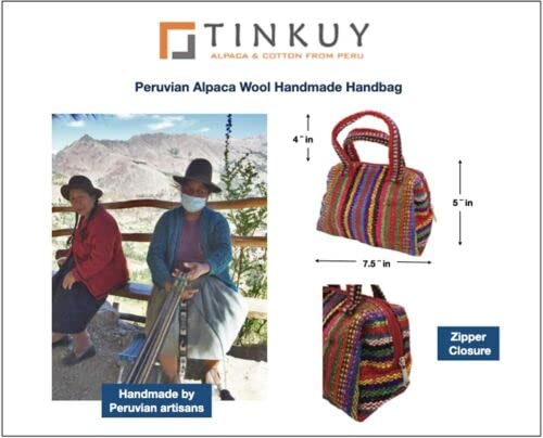 TINKUY PERU Woven Purse, Multicolored Rainbow Handmade Purse, Peruvian Boho Chic Bag Small Handbags For Women, (Red)