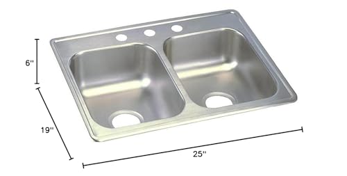 Elkay Dayton D225193 Equal Double Bowl Top Mount Stainless Steel Sink,25 x 19 x 6.5