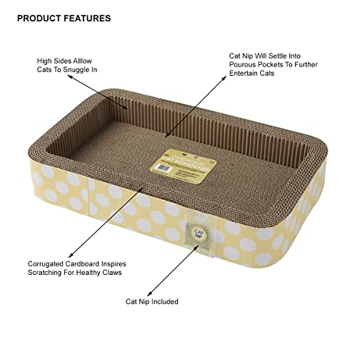 Petrageous 13079 Jerrys Rectangular Corrugated Cat Lounge Scratcher 20-Inch Long 12-Inch Wide 3.5-Inch Tall with Cat Nip is Great for Cats, Yellow