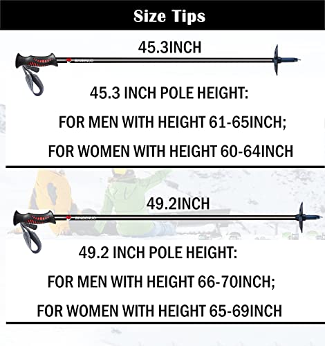 BINGENUO Ski Poles Pair Graphite Carbon Composite - Thickened Tube Wall Ski Pole for Men, Women,47.3 inches,Red