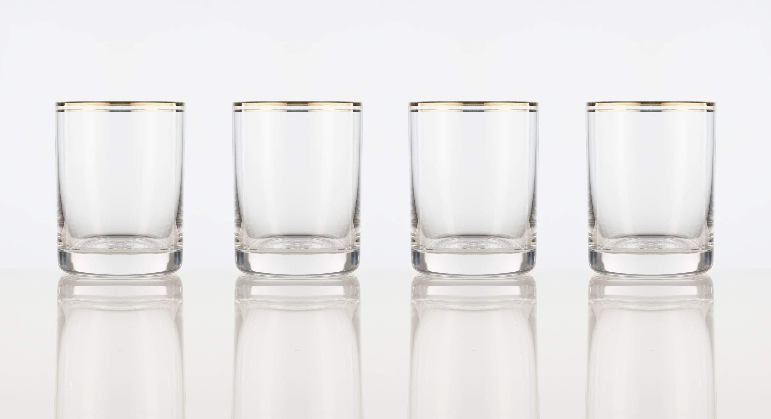 Burns Glass Old Fashioned Glass Cups, Whiskey Glass Set, Gold Rim, 11.75 Oz. (Set of 4)