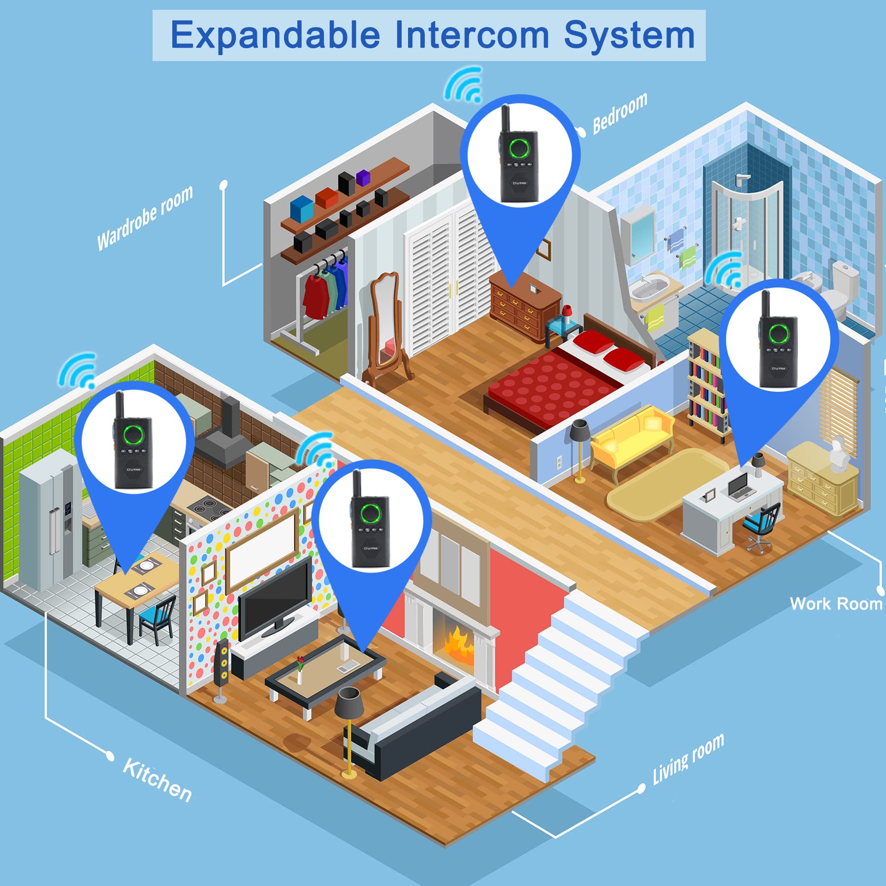 ChunHee Intercom Wireless for Home Wireless Intercom System for Business Long Range Rechargeable-Suitable for Commercial/Construction/Warehouse Worker/Industrial Factory/Docks, 4 Pack