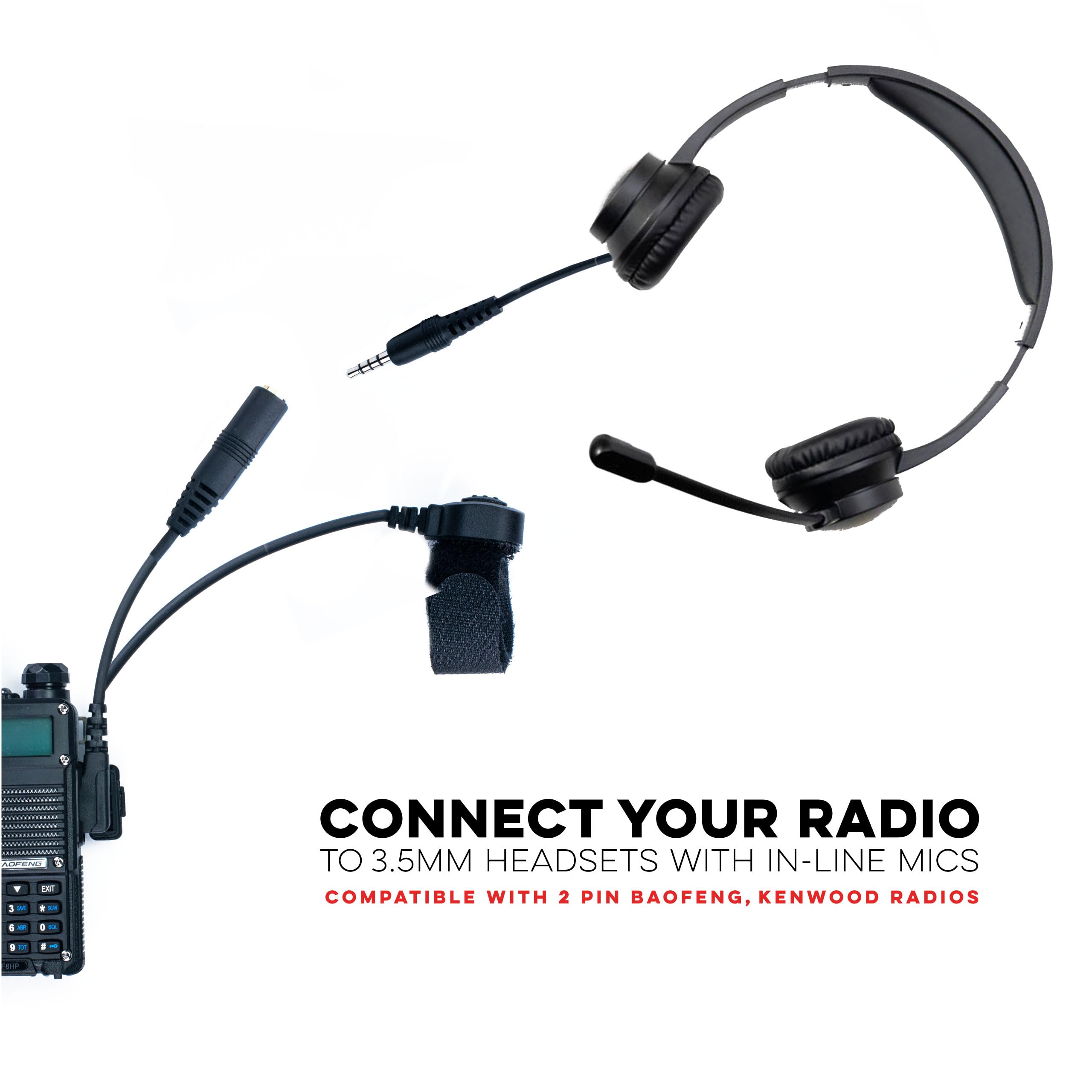 BTECH Universal 2-Pin K1 to 3.5mm Audio Adapter with One-Touch PTT β Premium Compatibility with BaoFeng, Kenwood Radios & 3.5mm Headsets with in-Line Mics