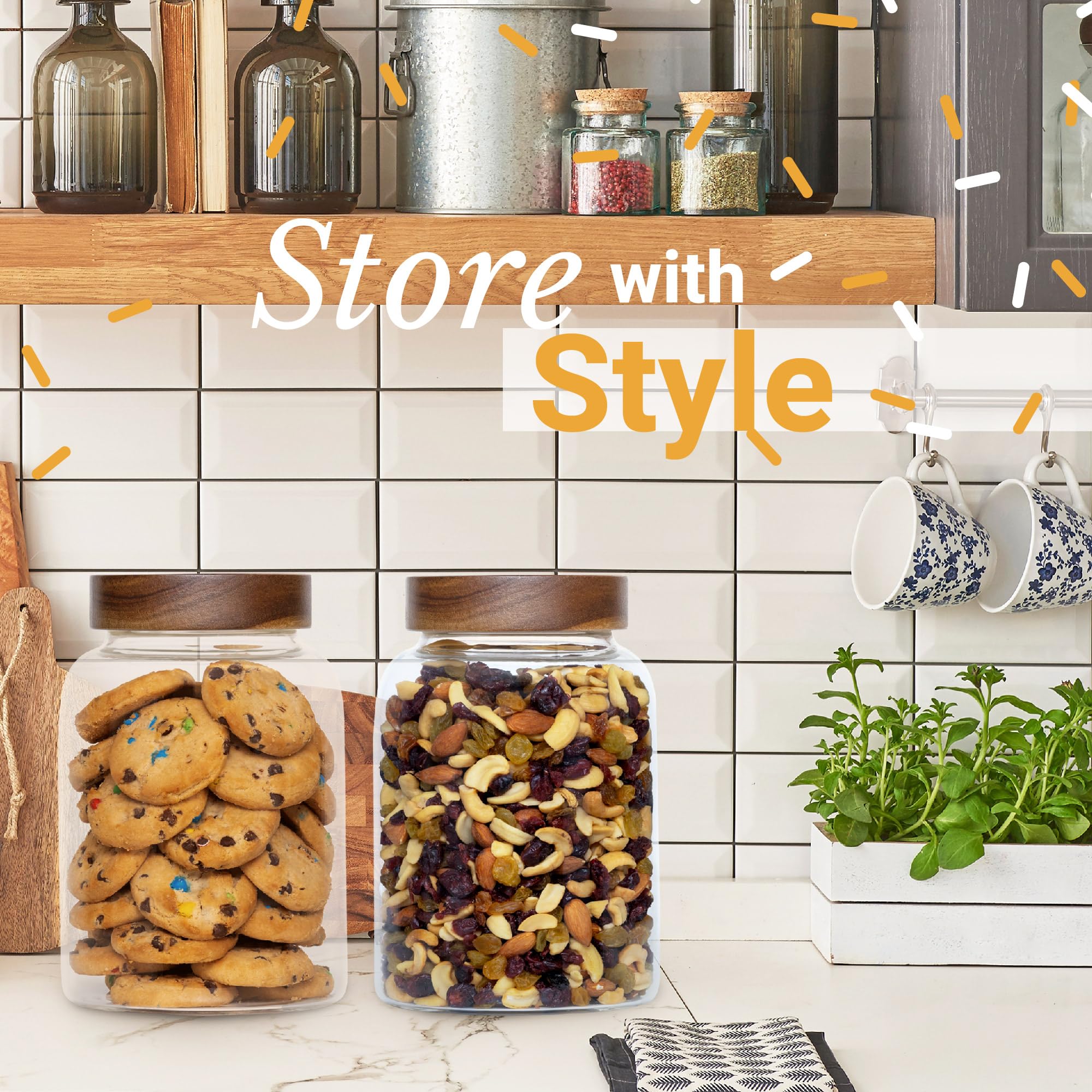 Borosilicate 2000 ML Glass Canisters with Airtight Lids for Kitchen, Bathroom, Pet Food, & More by SUKHRAN