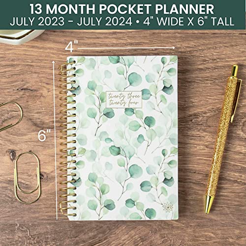 bloom daily planners 2023-2024 Pocket Planner - 4β x 6β - (July 2023 - July 2024) - MINI Weekly/Monthly Agenda Organizer & Calendar Book - Boho Greenery