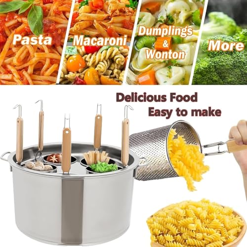 Commercial Pasta Cooker Insert Set, Kitchen Noodle Boiler Bucket, Stainless Stockpots with Divider and Colander Strainer, for Home Kitchen, Restaurant,4Holes(4Holes)
