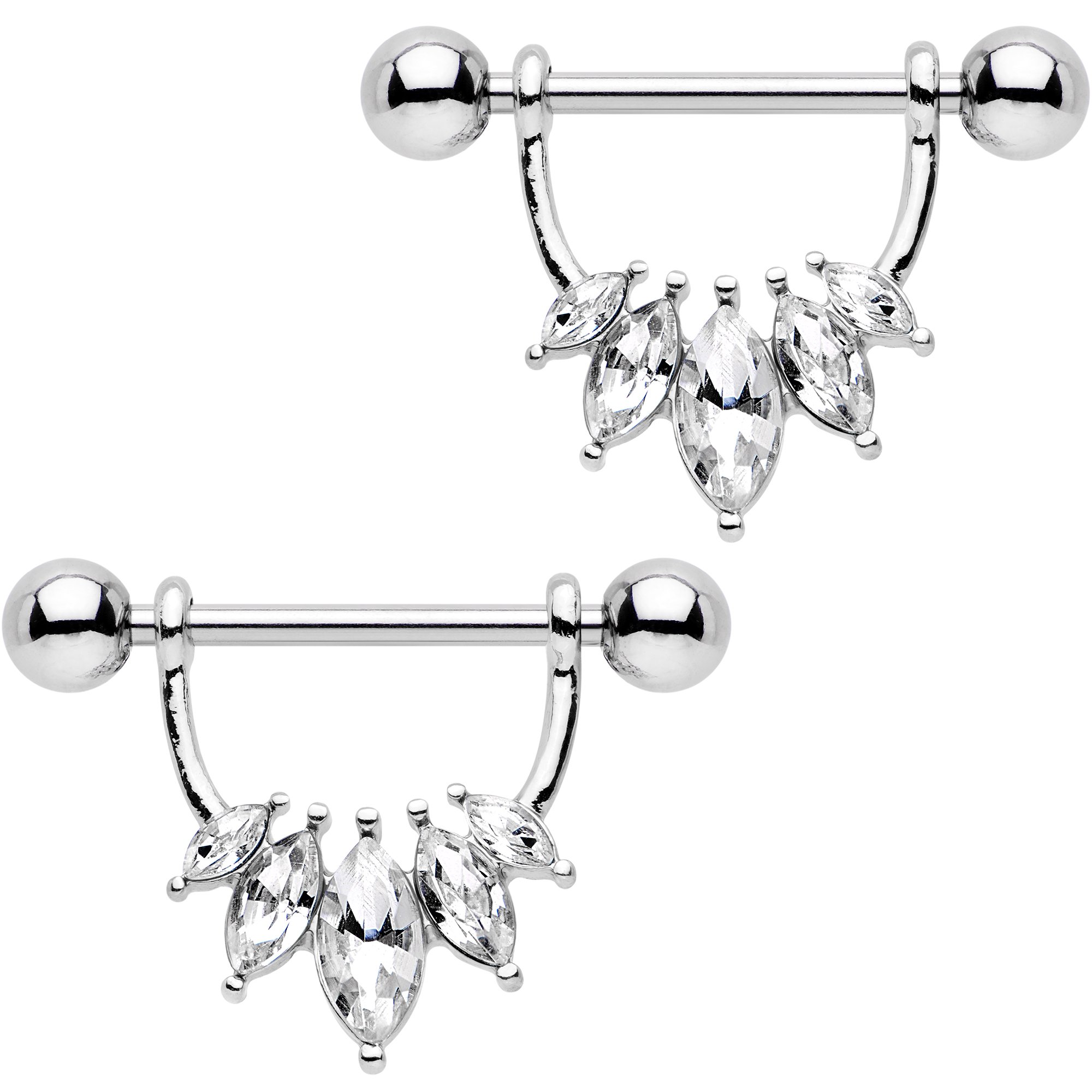 Body Candy Stainless Steel Clear Accent Glamour Dangle Nipple Shield Set of 2 14 Gauge 18mm