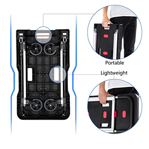 Double Rhombus Folding Hand Truck Platform Truck 330 Lbs Heavy Duty Dolly Cart with Wheels, Fully Folded Push Cart, Portable Trolley Utility Cart for Easy Storage, Garage Moving Shopping Home Office