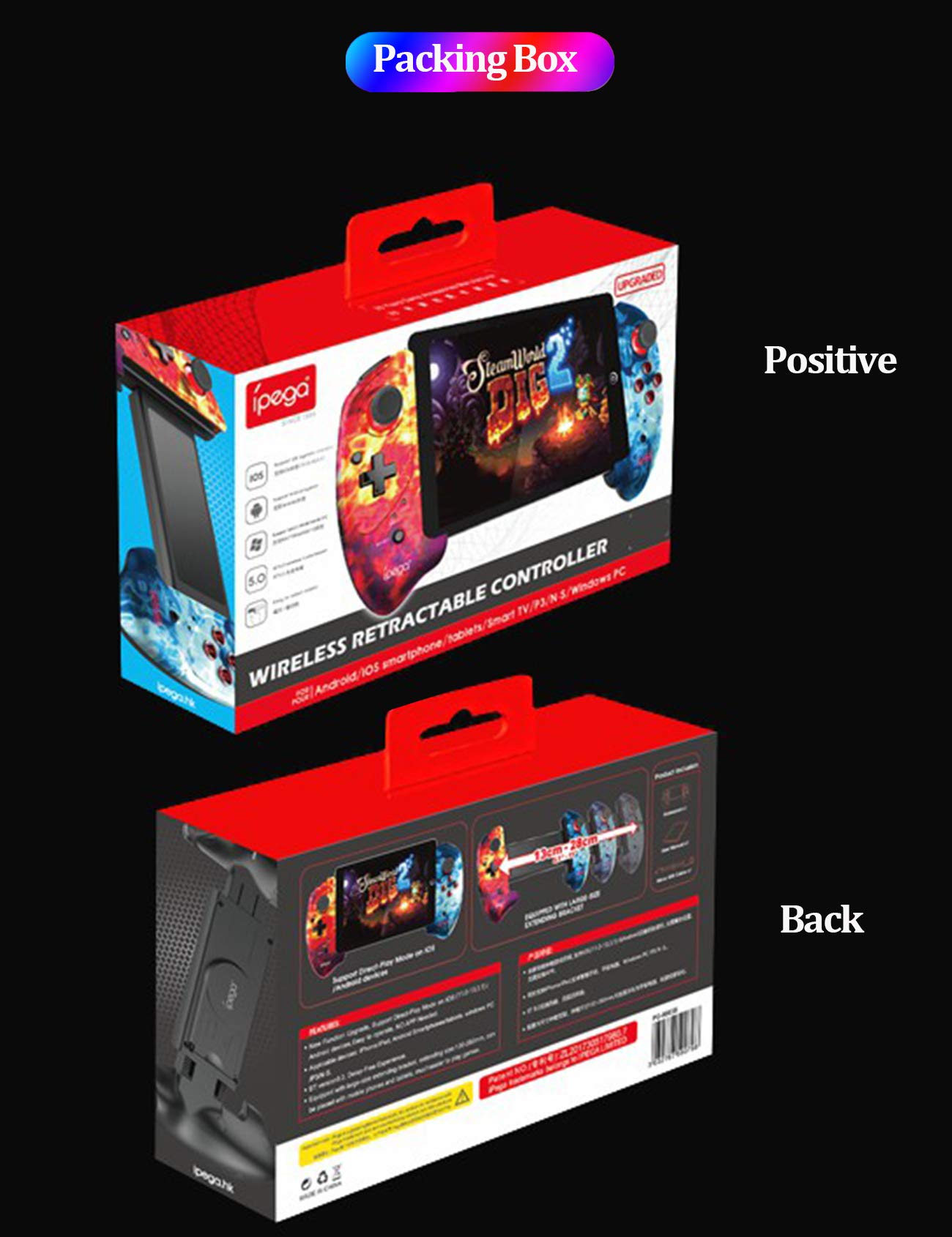 ipega-PG-9083B Wireless 5.0 Smart PUBG Mobile Game Controller Retractable Game Gamepad for iOS(iOS 11-13.3)/Android Mobile Smartphone Tablet (Red-Blue)
