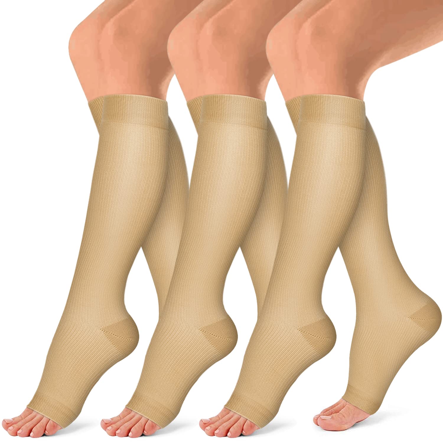 BLUEENJOY Open Toe Compression Socks Women and Men - 15-20mmHg Support Circulation Recovery Medical Compression Socks