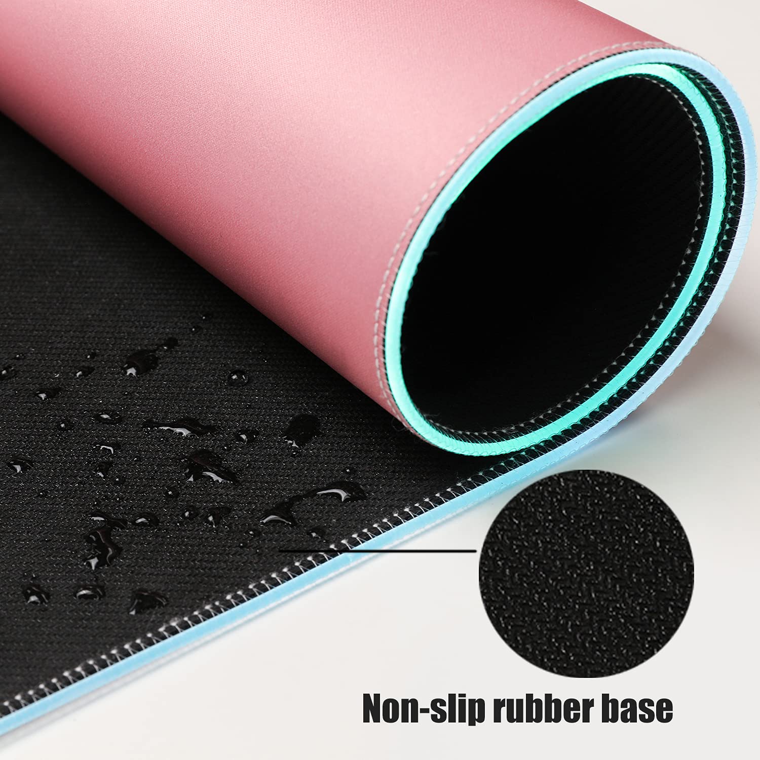 Pink RGB LED Gaming Mouse Pad, 14 Modes Glow Pad, Extra Large Gaming Mousepad，Waterproof Rubber Non Slip Cute Mat, Extended Big Keyboard and Mouse Pad Mat for Gamer, 31.5x12 x 0.16 Inch - Pink
