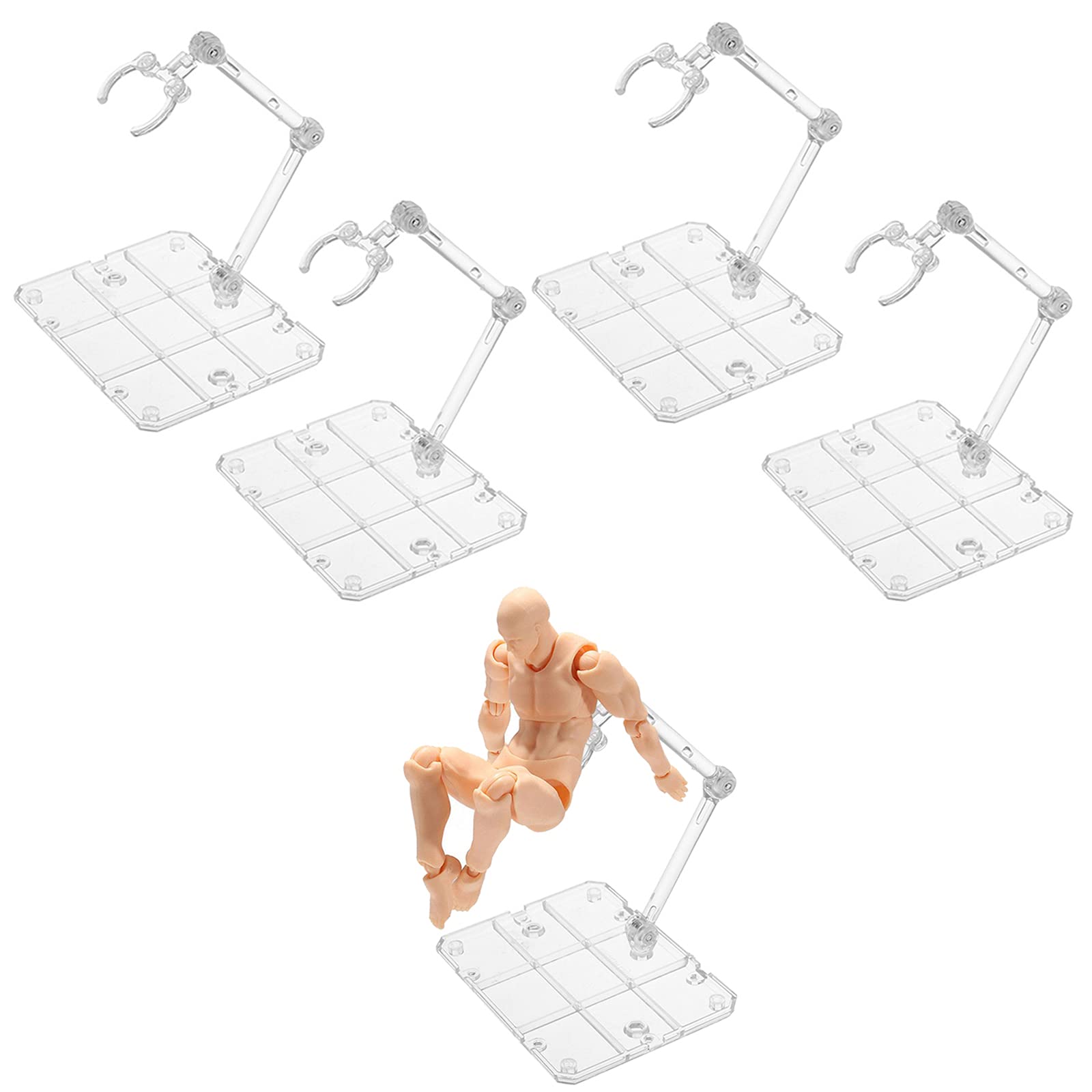 LotCow 4 Pcs Action Figure Display Stands Adjustable Action Figure Display Holder Base Sturdy Base Clear Doll Model Support Stand for 6 inch Action Figures