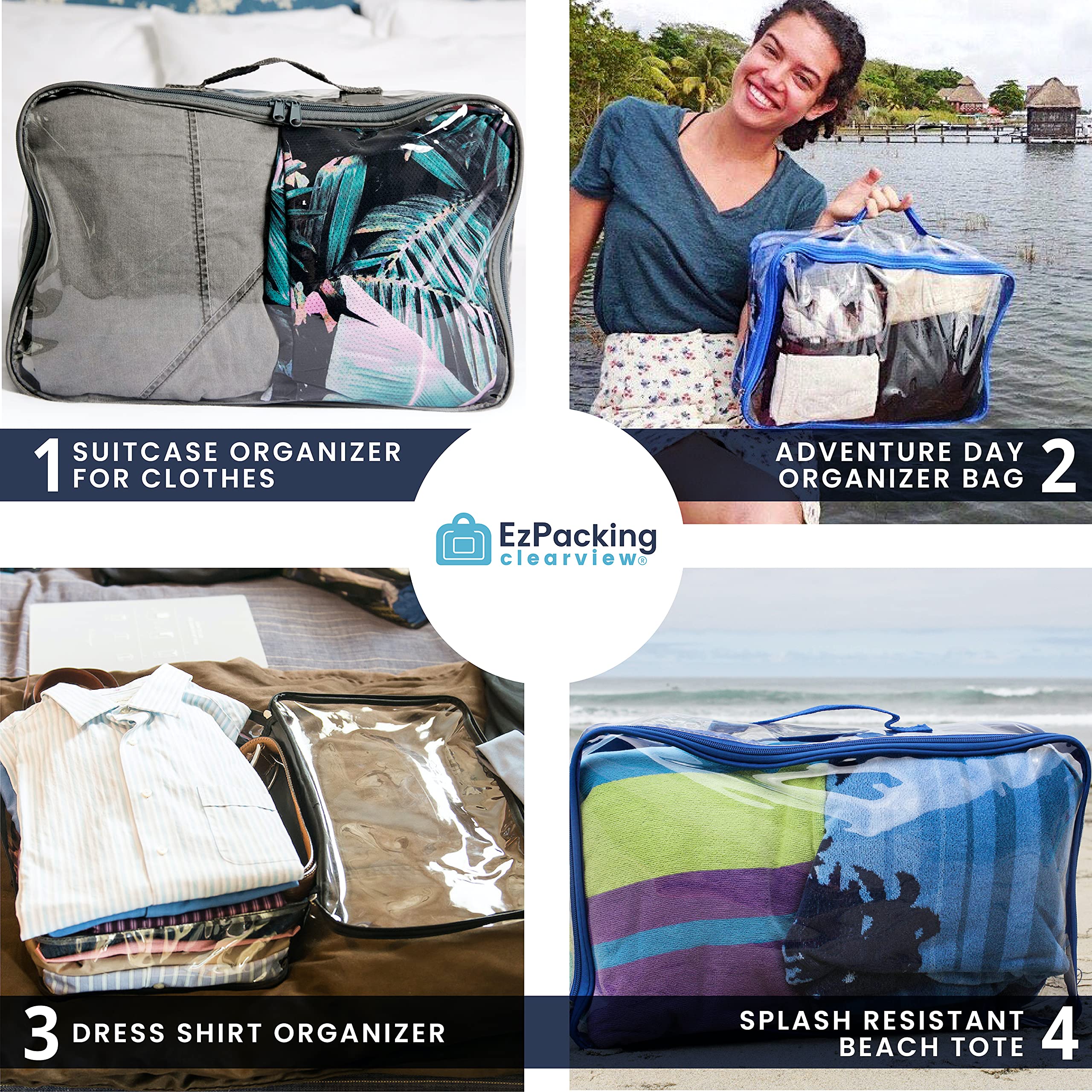 Large Clear Travel Packing Cube/See-Through PVC Organizer for Suitcase/Multipurpose Pouch w/Handle/Dress Shirts, Pants, Cashmere, Sweaters & Seasonal Linen Storage Protection (Turquoise)