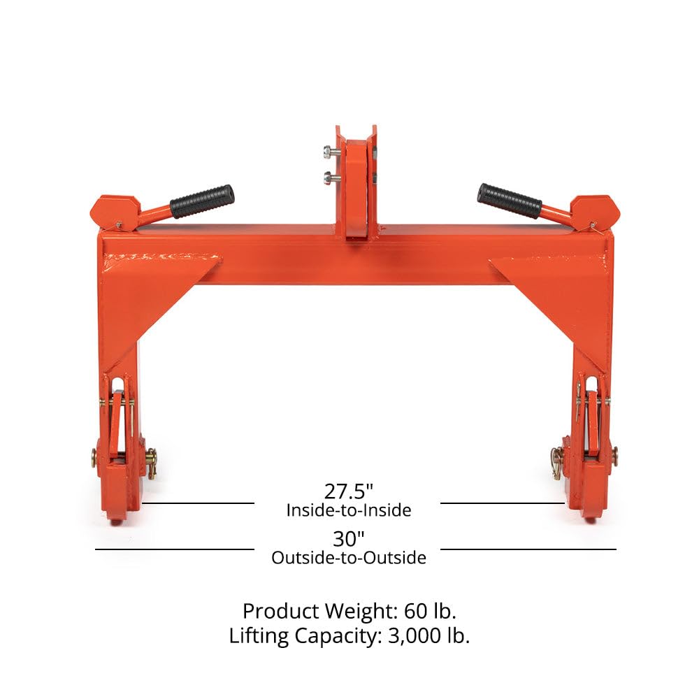Titan Attachments 3 Point Quick Hitch Adaption to Category 1 Tractors, 3000 LB Lifting Capacity, 27.5" Between Lower Arms, 14.5" ~17.5" Level Adjustment, Orange Finish