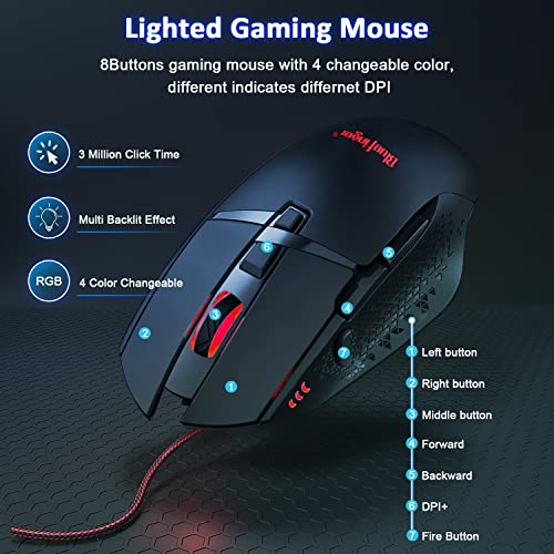 BlueFinger Rainbow Wired Gaming Keyboard and Mouse Combo, RGB Backlit Keyboard with 104 Key, USB Illuminated Gaming Mouse Set for Computer PC Gamer Laptop Mac PS5