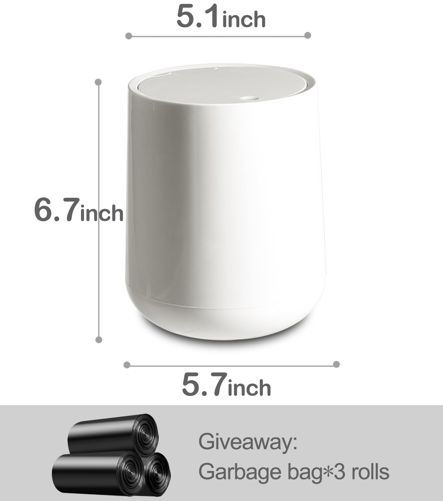 COMODID Small Trash Can with Lid for Countertop, Mini Trash Can for Desk, Small Garbage Can with Press-Top, Desktop Trash Bin, Tabletop Waste Basket for Kitchen, Bedroom, Bathroom, 2L/ 0.5GAL (White)