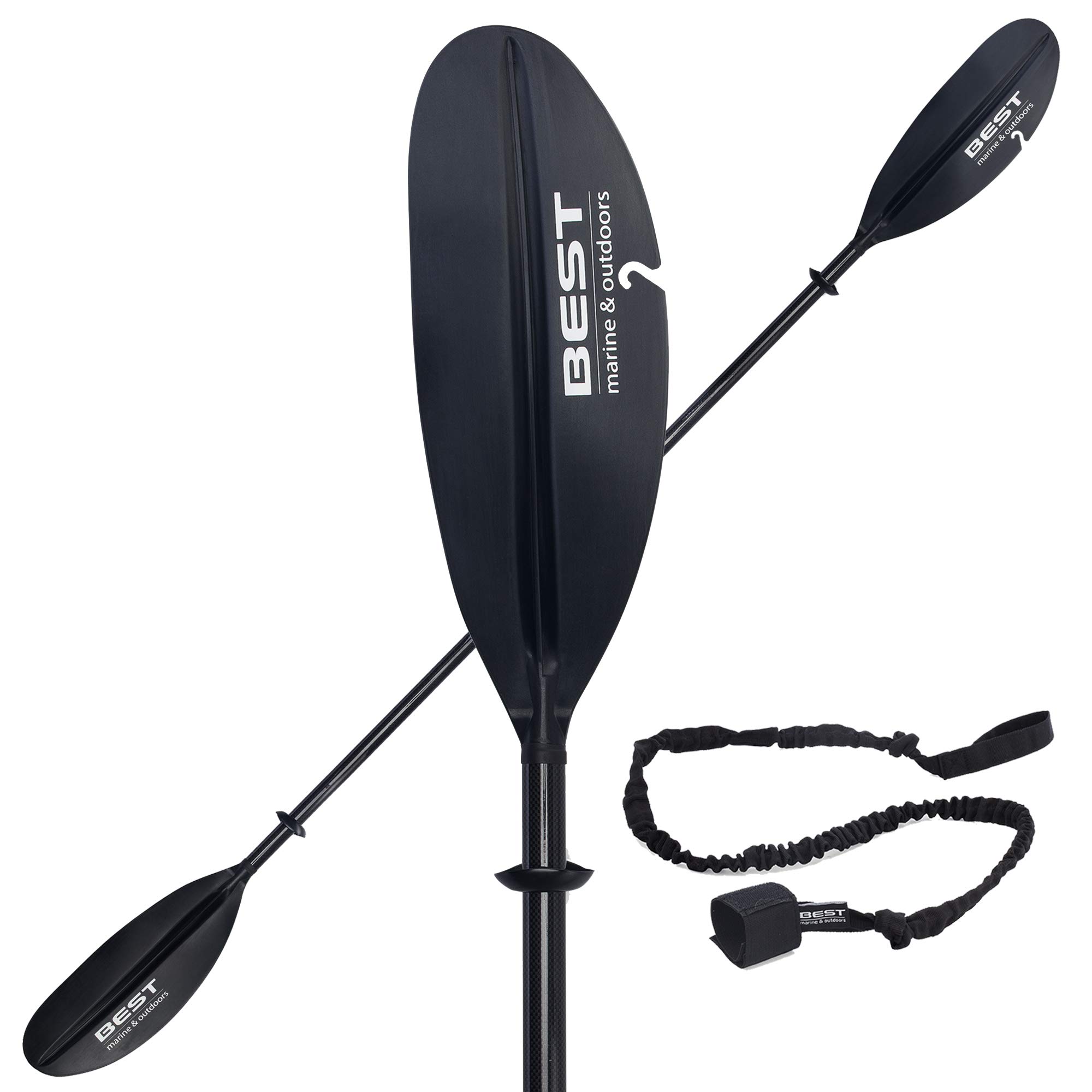 Best Marine and Outdoors Kayak Fishing Paddle, Adjustable 250cm Carbon Fiber Angler Oar with ABS Blades, 34oz Lightweight, 2 Piece Kayaking Accessories with 5ft Leash