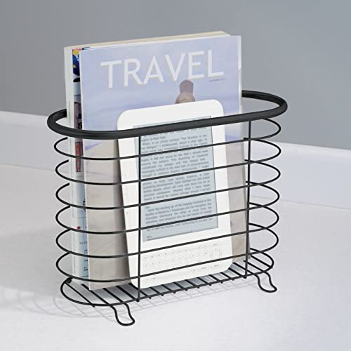 mDesign Steel Magazine Holder Storage Organizer Bin - for Bathroom, Living Room, Home Office Organization - Holds Papers, Books, Files, Folders - Omni Collection - Matte Black