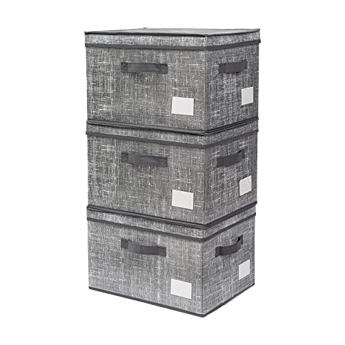 DOVAMY Fabric Storage Bins with Lids, Foldable Decorative Storage Boxes, Shelf Organizer for Closet, Storage Baskets, 15.7”L x 11.8”W x 9.8”H, Light Grey BDR0302
