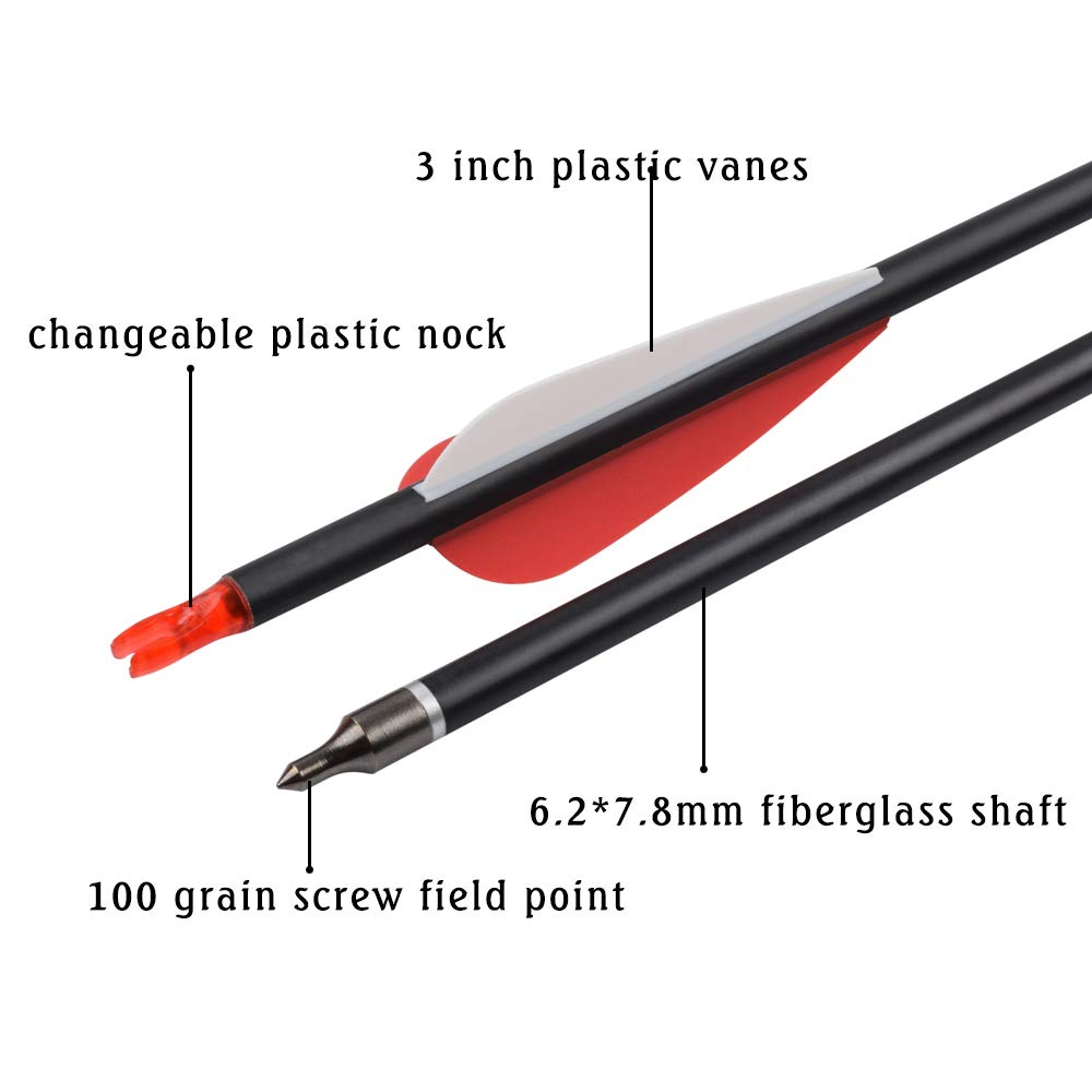 Carbon Arrow Hunting Target Practice Arrows 26 28 30 Inch with Removable Tips for Compound & Recurve Bow Spine 500
