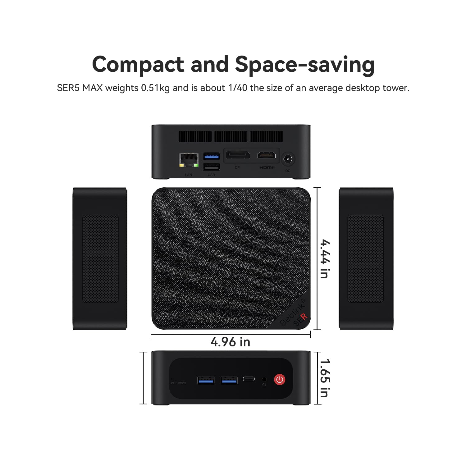 Beelink Mini PC AMD Ryzen 7 5800H (up to 4.4GHz) Mini Computer, SER5 MAX 16GB DDR4 RAM 500GB M.2 PCIe SSD, TDP 54W Mini Desktop WiFi6 BT5.2 Triple Display HDMI+DP+Type-C Office Computer Home Computer