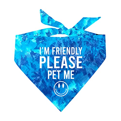 I'm Friendly Please Pet Me Scrunch Tie Dye Triangle Dog Bandana (Assorted Colors)