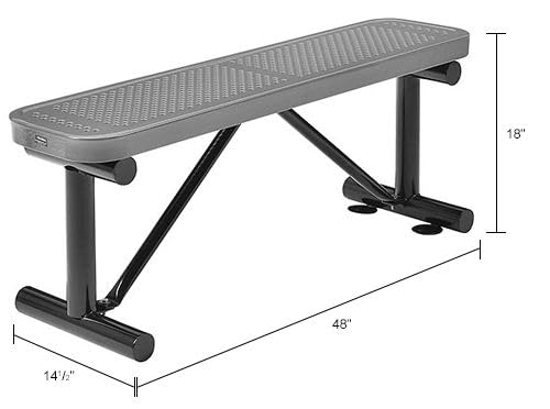 Global Industrial 48" L Outdoor Steel Flat Bench, Perforated Metal, Gray