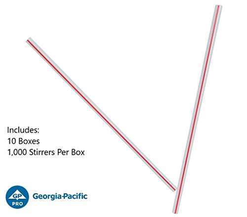 Dixie 5" Unwrapped Hollow Plastic Stirrer Straws by GP PRO (Georgia-Pacific) White/Red Stripe, HS5CC, 1 000 Count (1000 Stirrers Per Box 10 Boxes Per Case)
